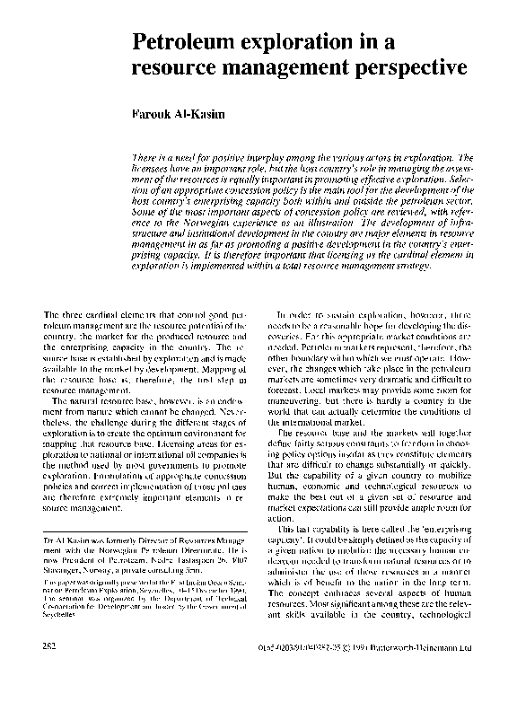 (PDF) Petroleum exploration in a resource management perspective