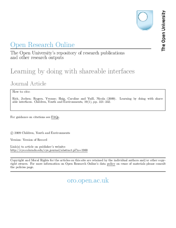 (PDF) Learning by doing with shareable interfaces