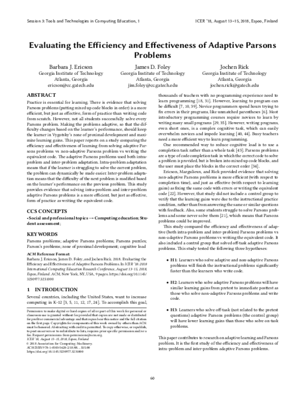 (PDF) Evaluating the Efficiency and Effectiveness of Adaptive Parsons ...