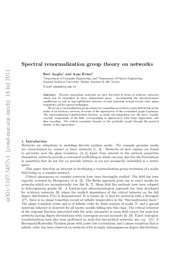 (PDF) Spectral renormalization group theory on networks