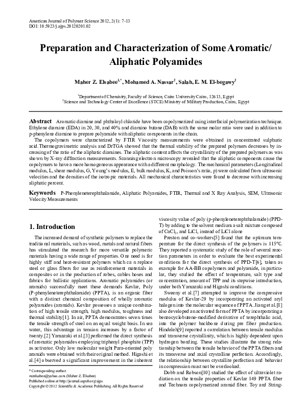 (PDF) Preparation and Characterization of Some Aromatic/ Aliphatic ...