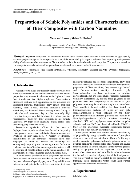 (PDF) Preparation of Soluble Polyamides and Characterization of Their ...