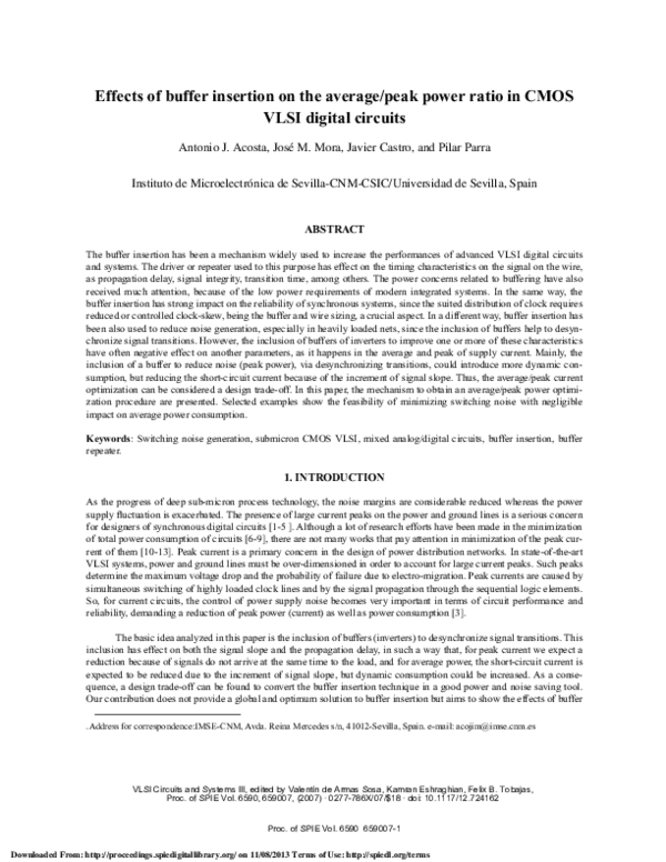 Pdf Effects Of Buffer Insertion On The Averagepeak Power Ratio In Cmos Vlsi Digital Circuits