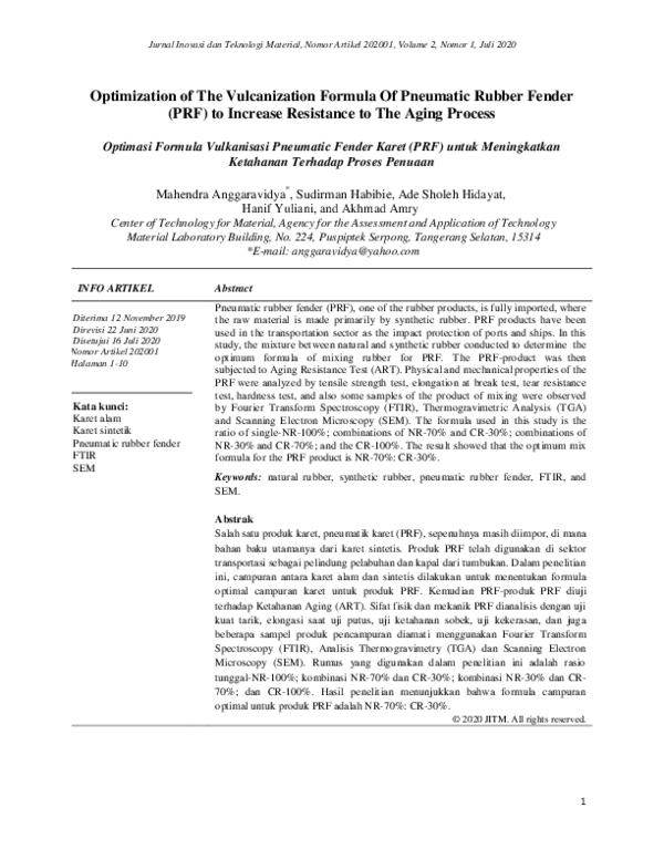 (PDF) Optimization of the Vulcanization Formula of Pneumatic Rubber ...