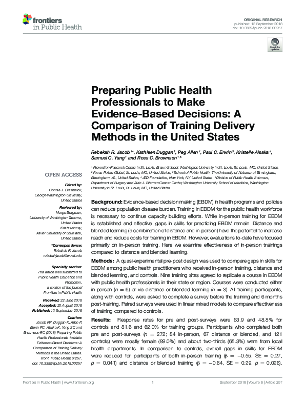 (PDF) Preparing Public Health Professionals to Make Evidence-Based ...