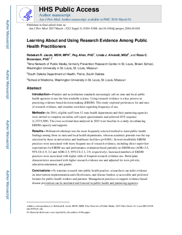 (PDF) Public Health Evidence Use and Practices