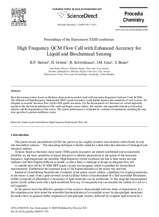 (PDF) High Frequency QCM Flow Cell with Enhanced Accuracy for Liquid ...