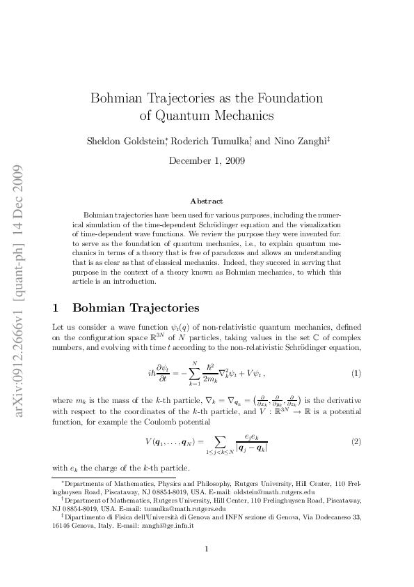 (PDF) Bohmian Trajectories as the Foundation of Quantum Mechanics