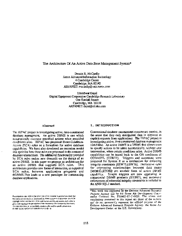 (PDF) The architecture of an active database management system