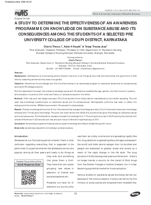 (PDF) A Study to Determine the Effectiveness of an Awareness Programme ...