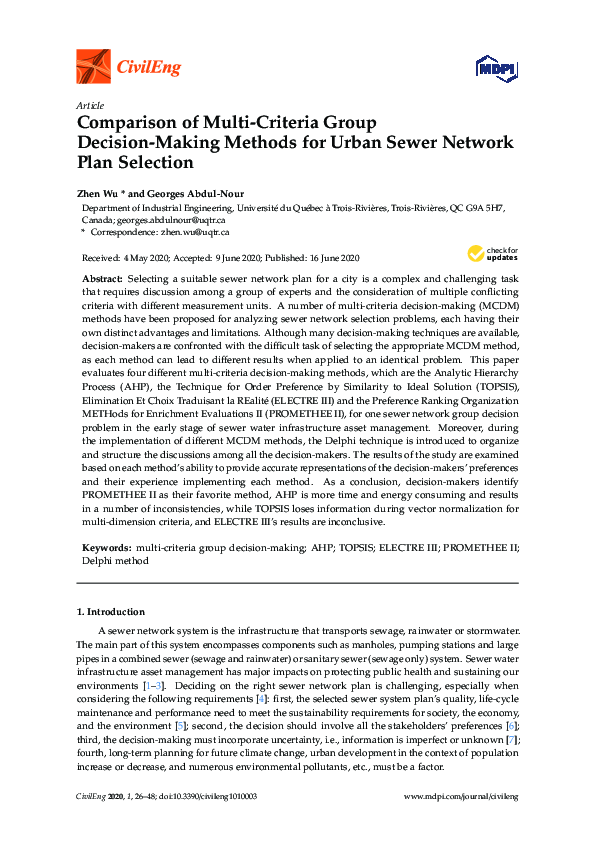 (PDF) Evaluating MCDM Methods for Sewer Planning