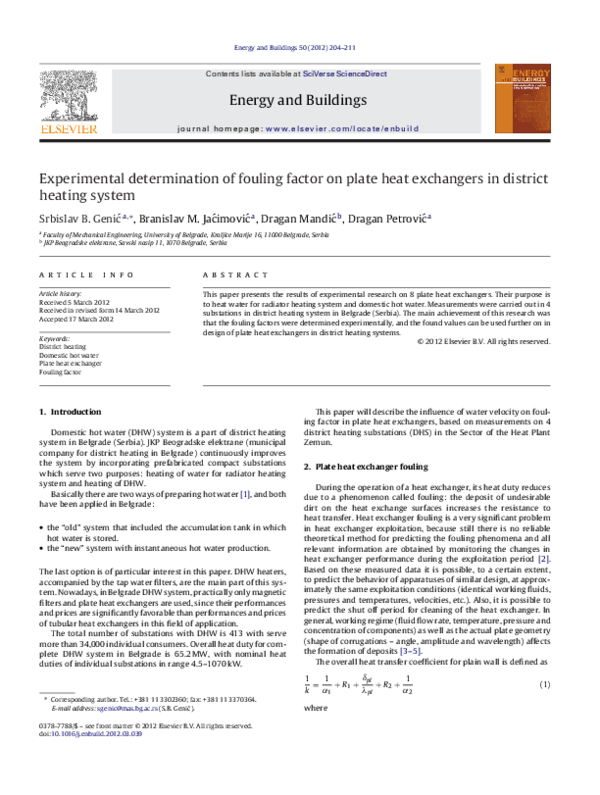 (PDF) Experimental determination of fouling factor on plate heat ...