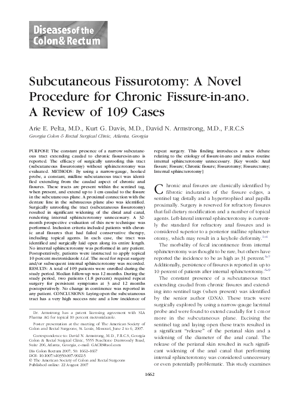 (PDF) Subcutaneous Fissurotomy: A Novel Procedure for Chronic Fissure ...
