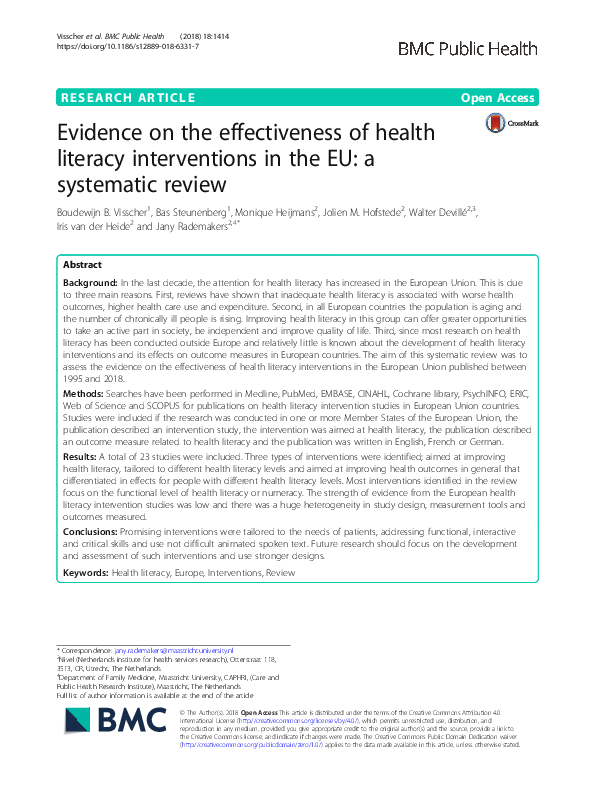 Pdf Evidence On The Effectiveness Of Health Literacy Interventions In