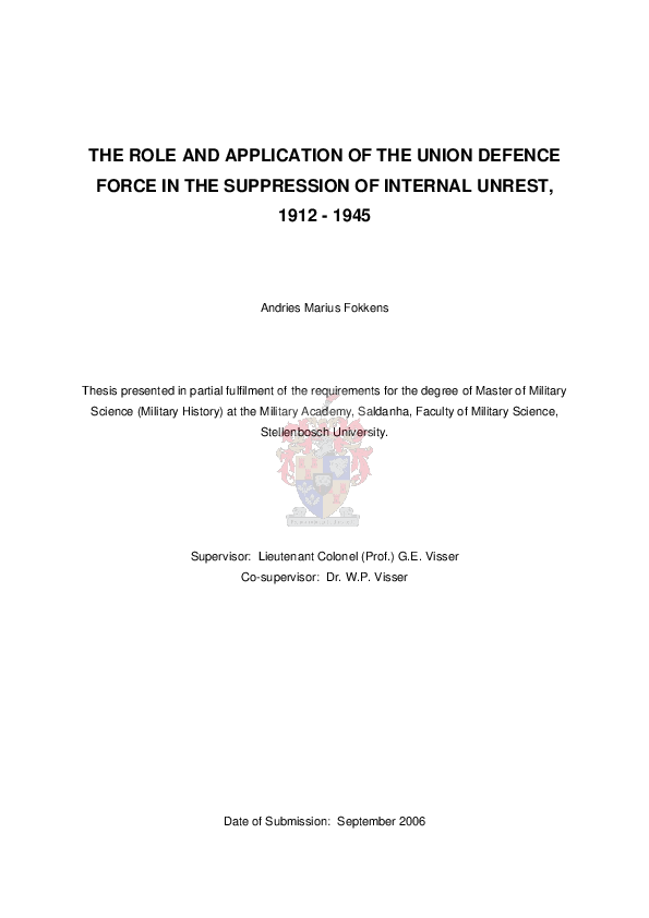 (PDF) The role and application of the Union Defence Force in the ...