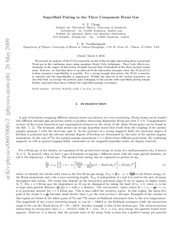 (PDF) Superfluid Pairing in the Three Component Fermi Gas