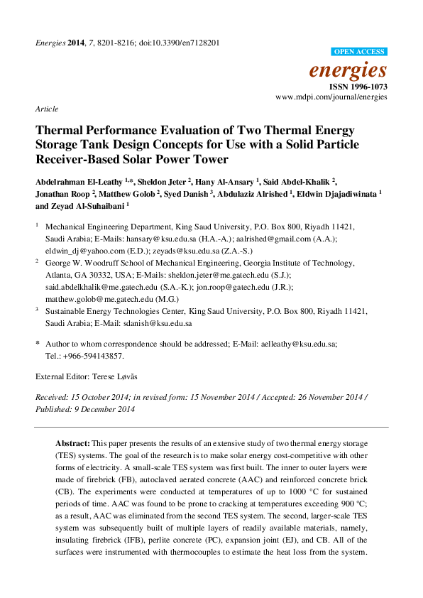 (PDF) Thermal Performance Evaluation of Two Thermal Energy Storage Tank ...