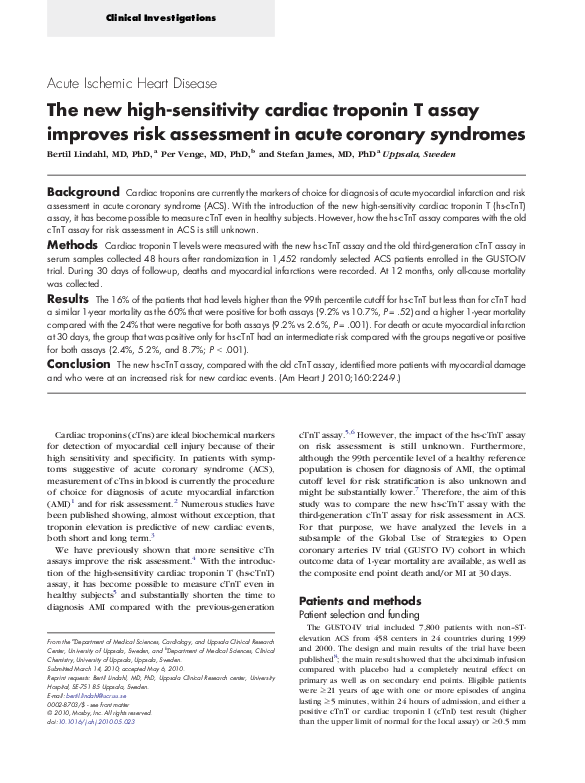 (PDF) The new high-sensitivity cardiac troponin T assay improves risk ...