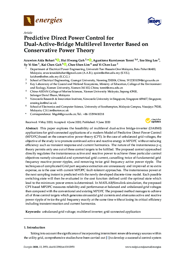 (PDF) Predictive Direct Power Control for Dual-Active-Bridge Multilevel Inverter Based on ...