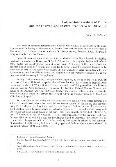 (PDF) Colonel John Graham of Fintry and the Fourth Cape Eastern ...
