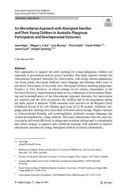 (PDF) An Abecedarian Approach with Aboriginal Families and Their Young ...
