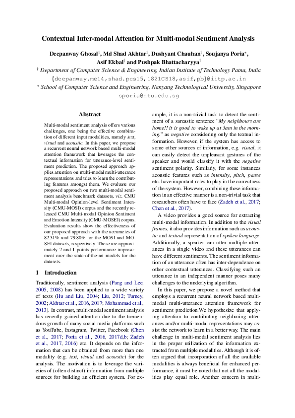 (PDF) Contextual Inter-modal Attention for Multi-modal Sentiment Analysis