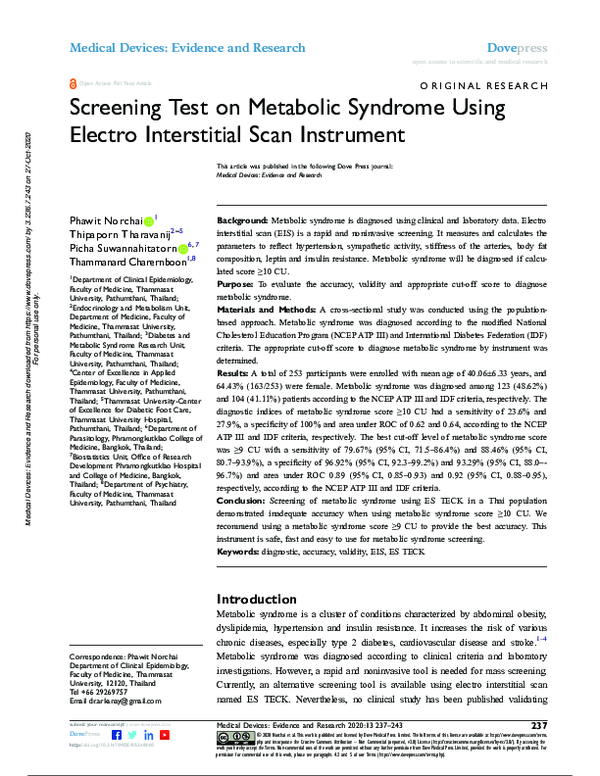 (PDF) Screening Test on Metabolic Syndrome Using Electro Interstitial ...