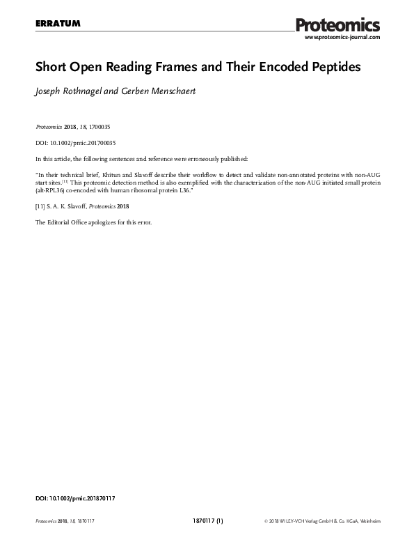 (PDF) Short Open Reading Frames and Their Encoded Peptides