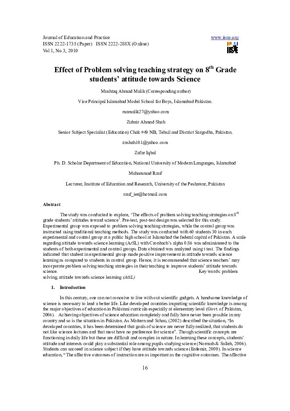 (PDF) Effect of Problem solving teaching strategy on 8th Grade students ...