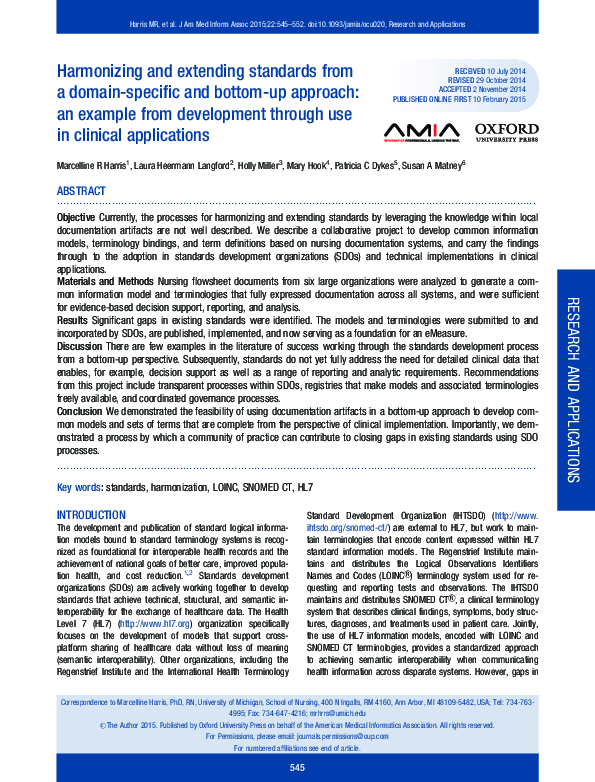 (PDF) Harmonizing and extending standards from a domain-specific and bottom-up approach: an ...