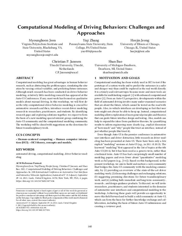 (PDF) Computational Modeling of Driving Behaviors: Challenges and Approaches