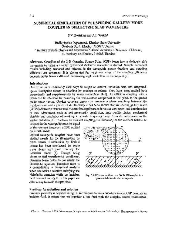Pdf Numerical Simulation Of Whispering Gallery Mode Coupler In