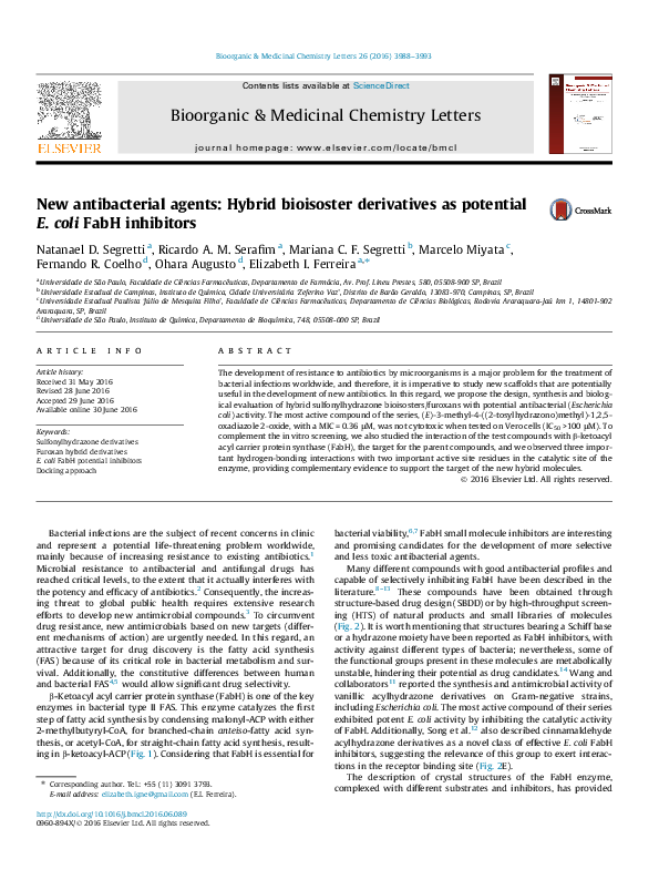 (PDF) New antibacterial agents: Hybrid bioisoster derivatives as ...