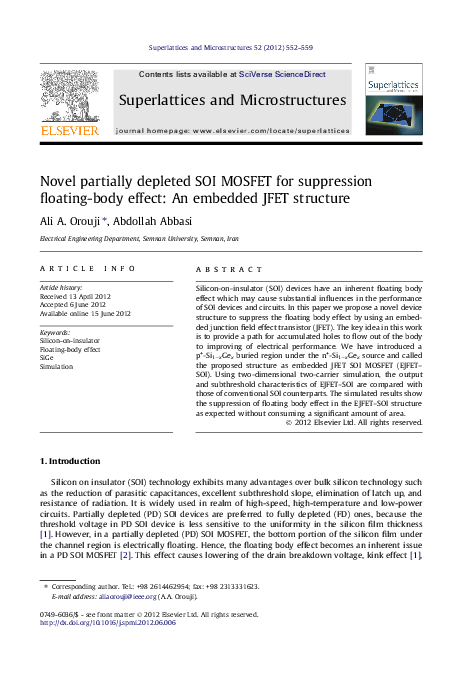 (PDF) Novel partially depleted SOI MOSFET for suppression floating-body ...