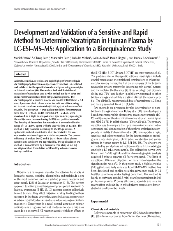 (PDF) Development and validation of a sensitive and rapid method to determine naratriptan in ...