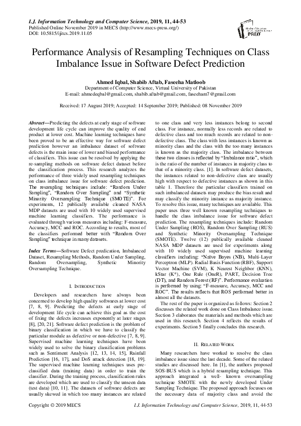 Pdf Performance Analysis Of Resampling Techniques On Class Imbalance