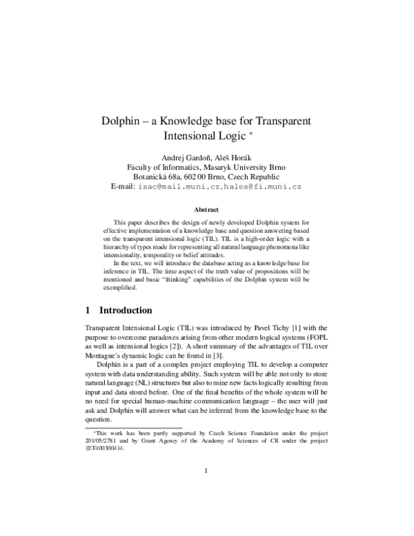 (PDF) Dolphin–a Knowledge Base for Transparent Intensional Logic