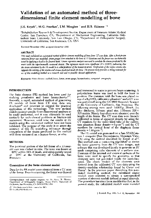 Pdf Validation Of An Automated Method Of Three Dimensional Finite Element Modelling Of Bone