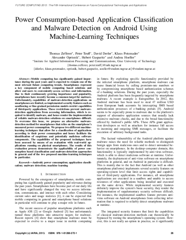 Pdf Power Consumption Based Application Classification And Malware Detection On Android Using