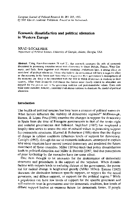 (PDF) Economic dissatisfaction and political alienation in Western Europe