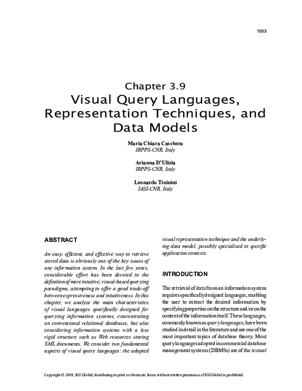 (PDF) Visual query languages, representation techniques, and data models