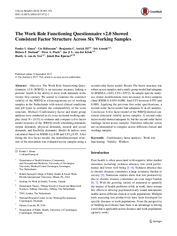 (PDF) The Work Role Functioning Questionnaire v2.0 Showed Consistent ...
