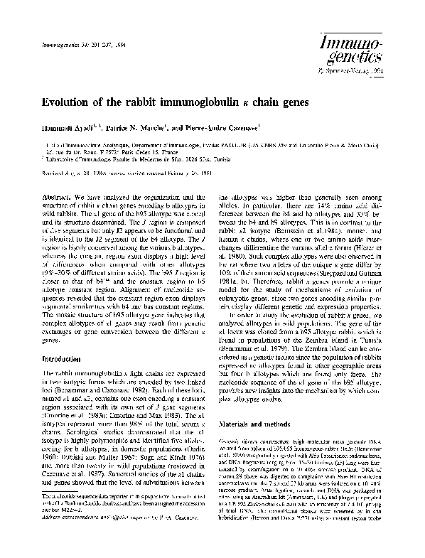 (PDF) Evolution of the rabbit immunoglobulin ? chain genes