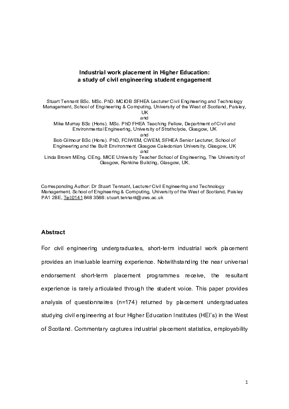 (PDF) Industrial work placement in higher education