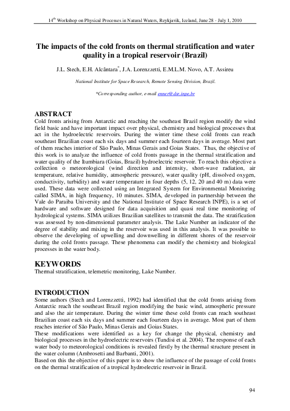 (PDF) The impacts of the cold fronts on thermal stratification and ...