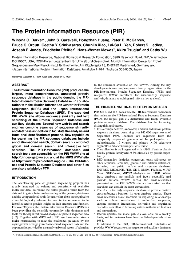(PDF) The Protein Information Resource (PIR)