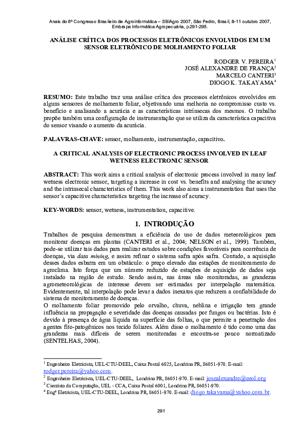 (PDF) Análise Crítica Dos Processos Eletrônicos Envolvidos Em Um Sensor ...