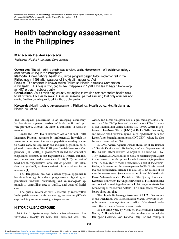 (PDF) Health technology assessment in the Philippines