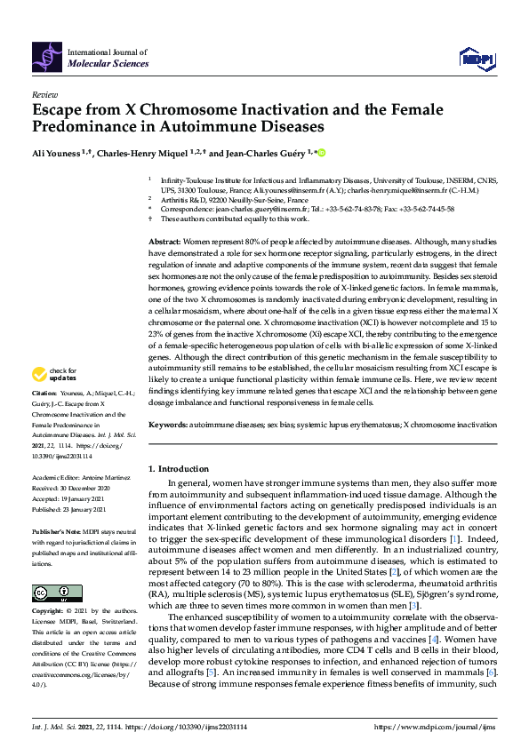 Pdf Escape From X Chromosome Inactivation And The Female Predominance