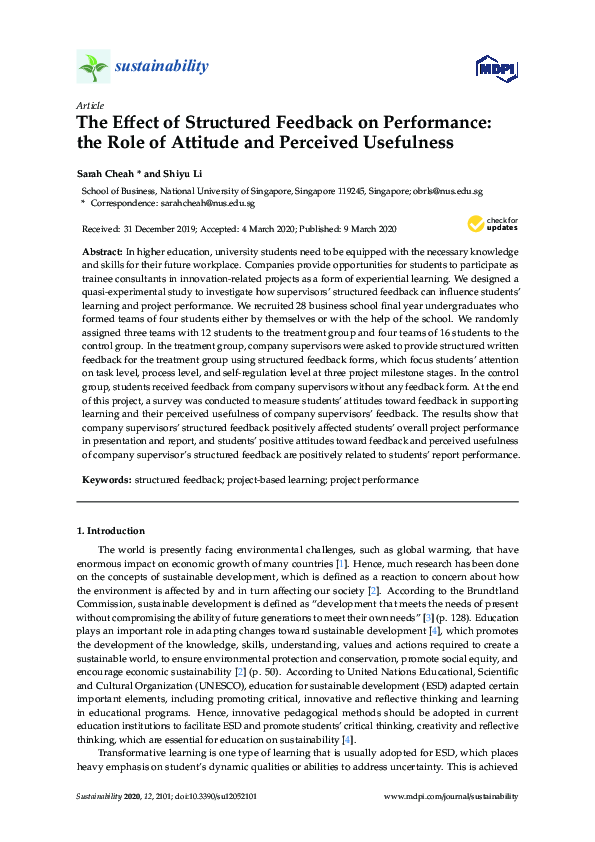 (PDF) The Effect of Structured Feedback on Performance: the Role of ...